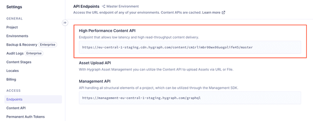 Lean more about the API access section of your project | Hygraph