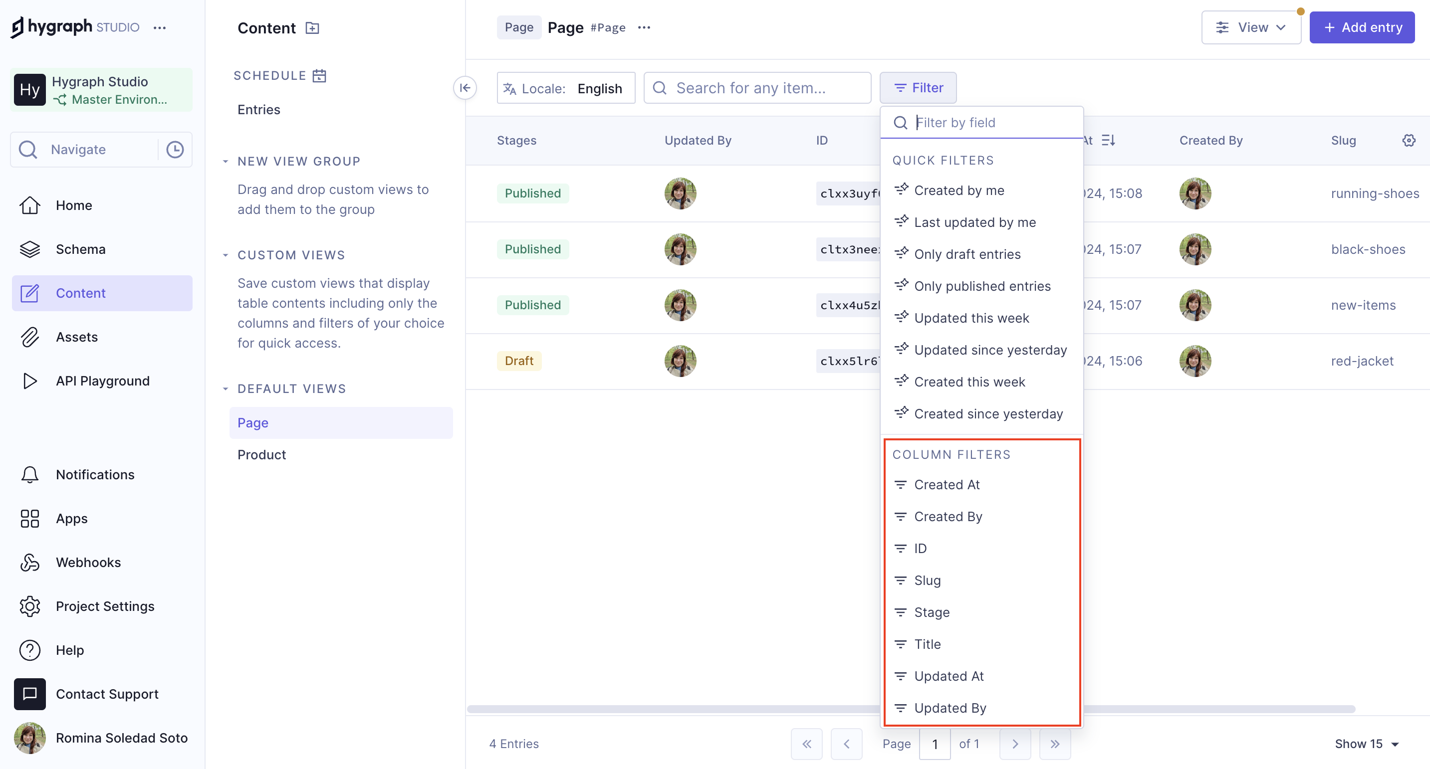 Learn more about using quick filters & adjusting filters manually | Hygraph